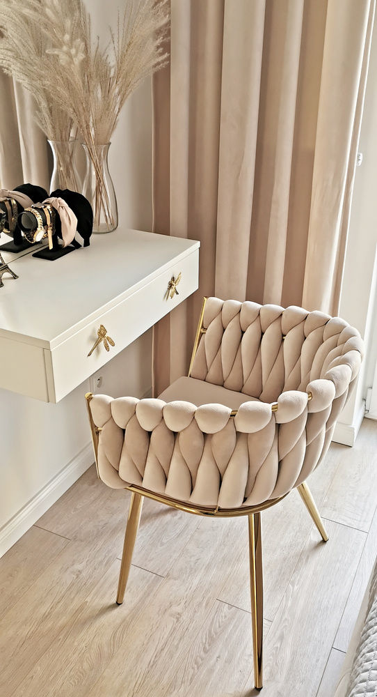 Beige sammet stol ROSEMARY GOLD