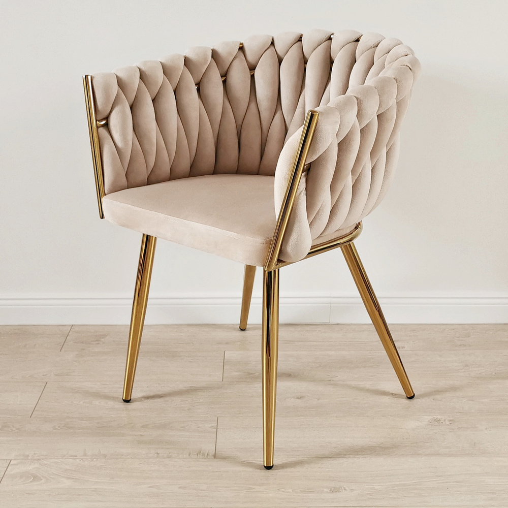 Beige sammet stol ROSEMARY GOLD