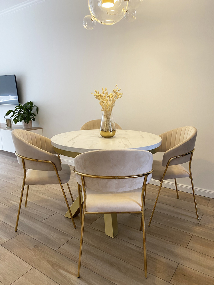 Runt matbord 4 personer marmor / guld NARVIC