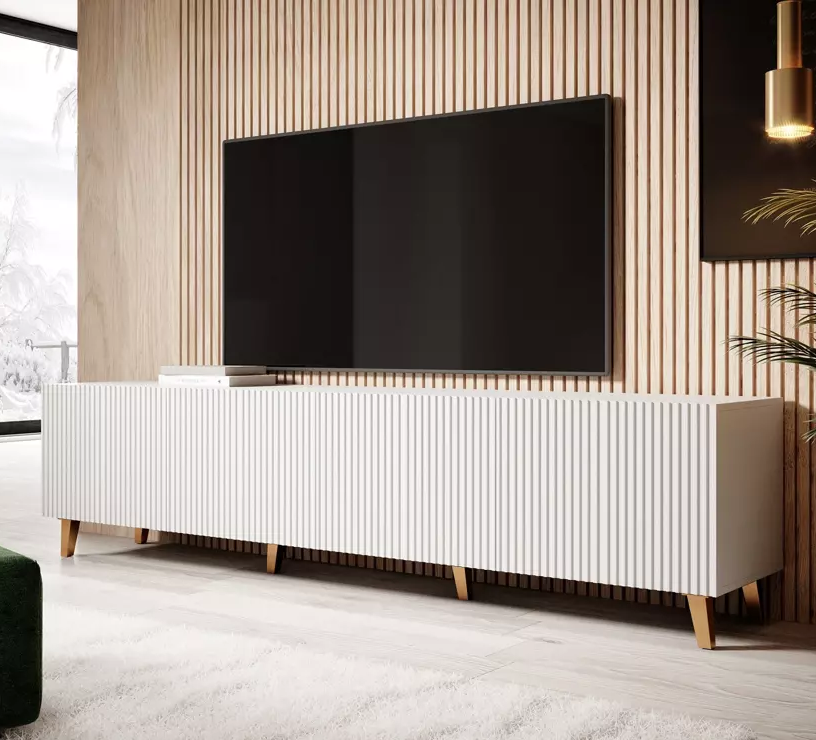 TV bänk vit med guld ben 200 cm PAFOS