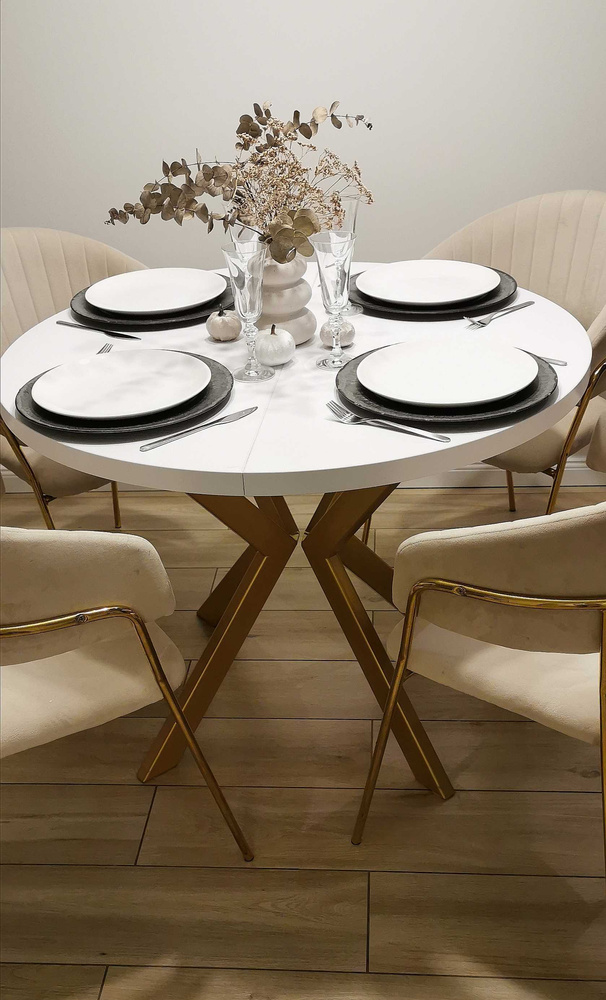 Utdragbart bord vit / guld Edder